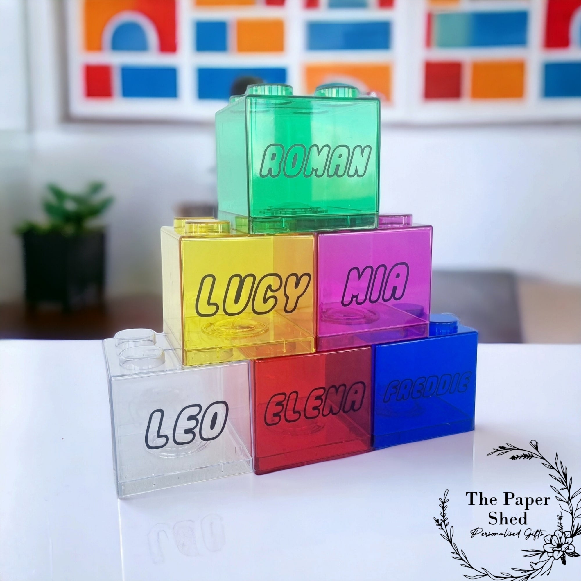 Coloured Building Block Money Box Personalised, Birthday Present, Kids ...